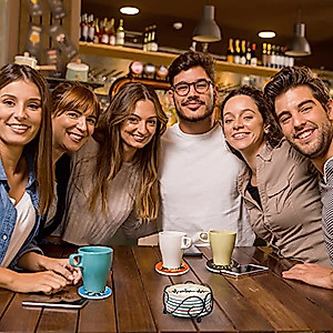 Coasters for Coffee Table - 6 Coffee Themed Absorbent Stone Cork Drink Coasters, Bar Coasters for Drinks with Holder, Cool Housewarming Gift, New Home - Cup Coster for Wooden Table