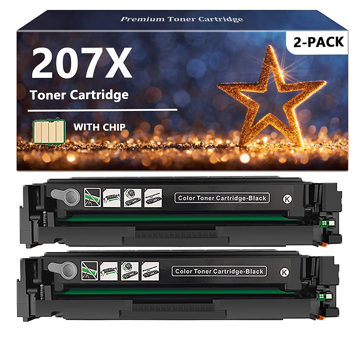 207X Toner Cartridge (with Chip) Compatible for HP W2210X W2211X W2212X W2213XToner, Work for Color Pro M255dw M255nw MFP M282nw M283 Series Printers, 2 Black