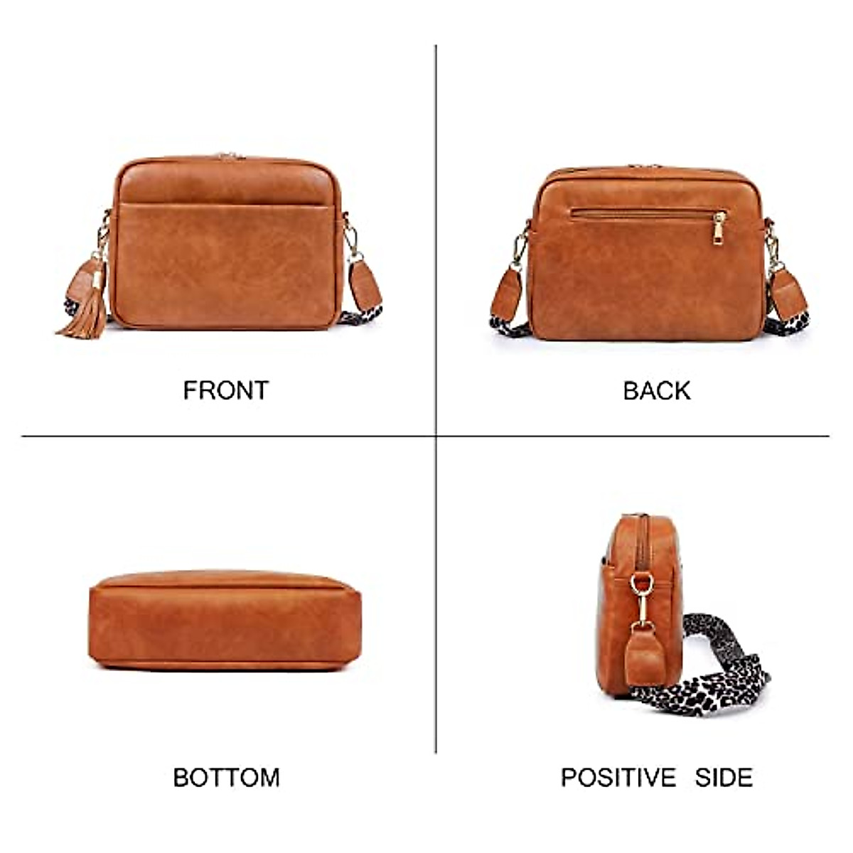 WYFJNX Small Crossbody Bags for Women Vegan Leather Cross Body Cell Phone Purses Shoulder Bags with 2 Guitar Straps Brown