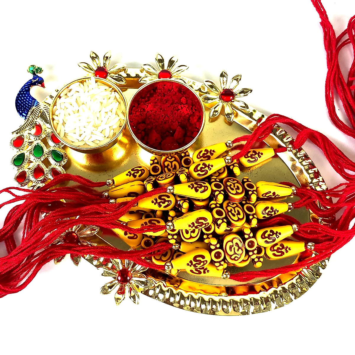 KSJONE Set of 12 Om Design Rakhi Thread, Rakhi for Brother, Raksha Bandha Gift for Your Brother, Rakhi Bracelet for Loving Sibling, Father, Bhabhi, Bhaiya with Roli Chawal (Design 2)