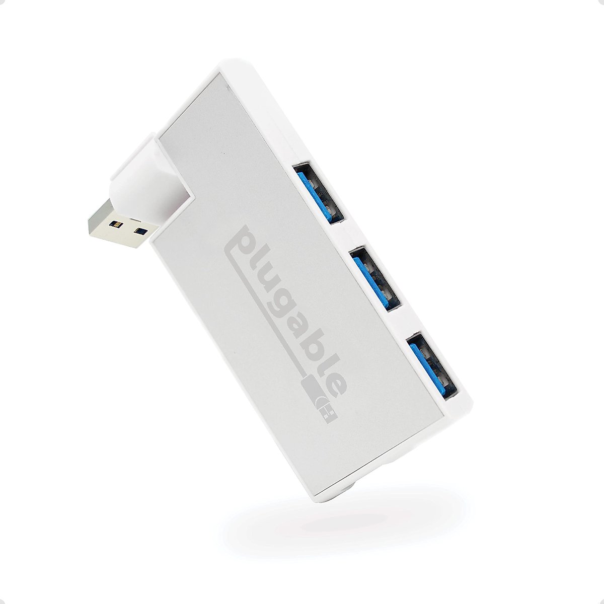 Plugable USB Hub, Rotating 4 Port USB 3.0 Hub, Driverless Powered USB Hub (Compatible with Windows, macOS & Linux, USB 2.0 Backwards Compatible)