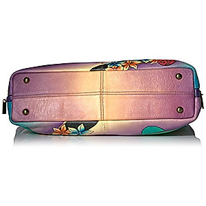 Anna by Anuschka Women's Genuine Leather Large Expandable Tote | Hand Painted Original Artwork | Paisley Collage Eggplant