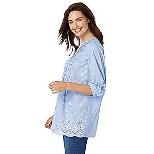 Woman Within Women's Plus Size Embroidered Cotton Tunic - 2X, White Eyelet Embroidery