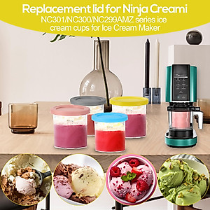 4pcs Ice Cream Containers Silicone Lids Compatible with Ninja Creami NC299AMZ NC300 NC301 Pints Ice Cream Maker, Silicone Covers Replacement BPA Free Storage for Ice Cream Accessories
