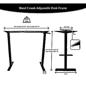 ErgoMax Adjustable Crank Desk Frame, Tabletop Not Included, 48.56 Inch Max Height, Black