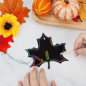 50 Pcs Scratch Art for Kids Fall Leaves, Fall Crafts for Kids Rainbow Scratch Paper for DIY Craft Autumn Decoration DIY Crafts Halloween Thanksgiving Gift