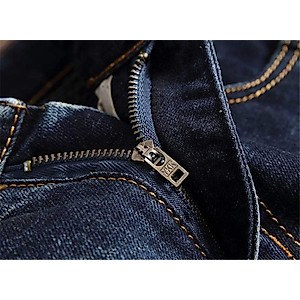 AITITIA Men's Biker Zipper Deco Washed Straight Fit Jeans (30W x 31L, Dark Blue)