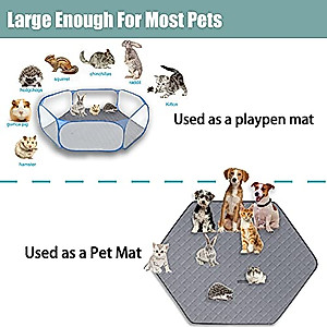 Zhilishu Hexagon Washable Liner for Small Animal Playpen, Portable Reusable Guinea Pig Playpen Pad Hamster Cage Pee Pad Super Absorbent Indoor Waterproof Anti-Slip for Rabbit Bunny (Grey)