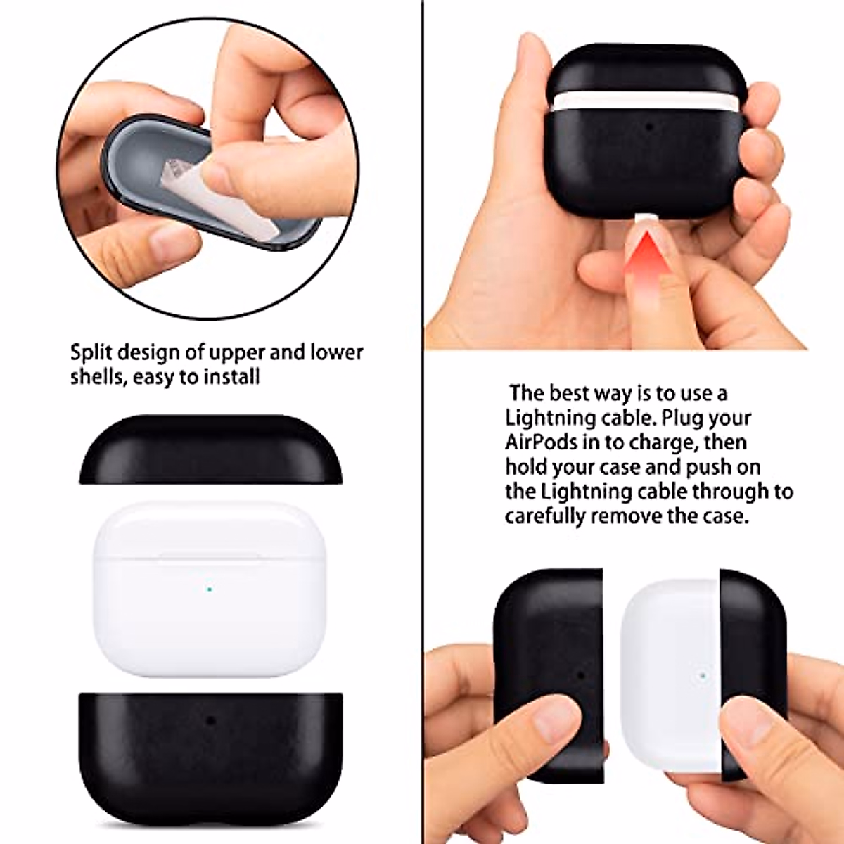 CYBOTOON Leather AirPods Pro 2 Case Cover with Button, Genuine Crystal Vegetable Tanned Oil Wax Leather Case for AirPods Pro 2nd Generation 2022, Retro Elegant Style, Front LED Visible, Black