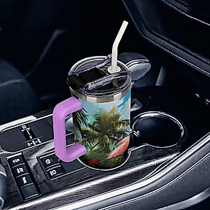 Tropical Flamingo Insulated Tumbler with Lid And Straw Stainless Steel Travel Coffee Mug 40oz Violet-style