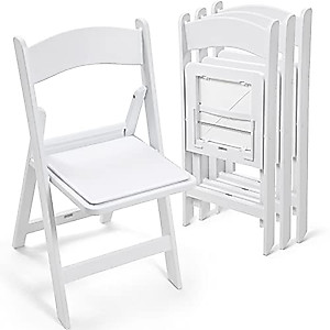 4 Pack Folding Chairs White Plastic Folding Chair Comfortable Resin Foldable Chair Lightweight Dining Chairs with PVC Padded Seats for Wedding Events Party Picnic Kitchen Garden Church Indoor Outdoor