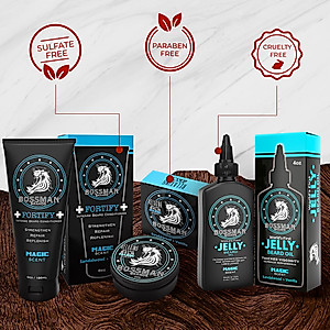 Bossman Essentials Beard Kit for Men - Beard Oil Jelly, Fortifying Conditioner Cream, Beard Balm - Grooming Growth Care Accessories (Magic)