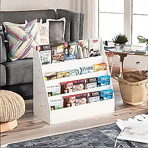 ALISENED 4 Sling Bookcase Display Stand Storage Bookshelf with 4 Shelves Book Display Rack Storage Bookcase Organizer Book Shelf Case Organizer Wooden