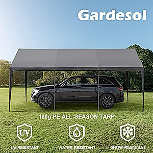 Gardesol Carport, 12'x20' Extra Large Heavy Duty Carport with Roll-up Ventilated Windows, Portable Garage with Removable Sidewalls & Doors for Car, Truck, SUV, Car Canopy with All-Season Tarp, Gray