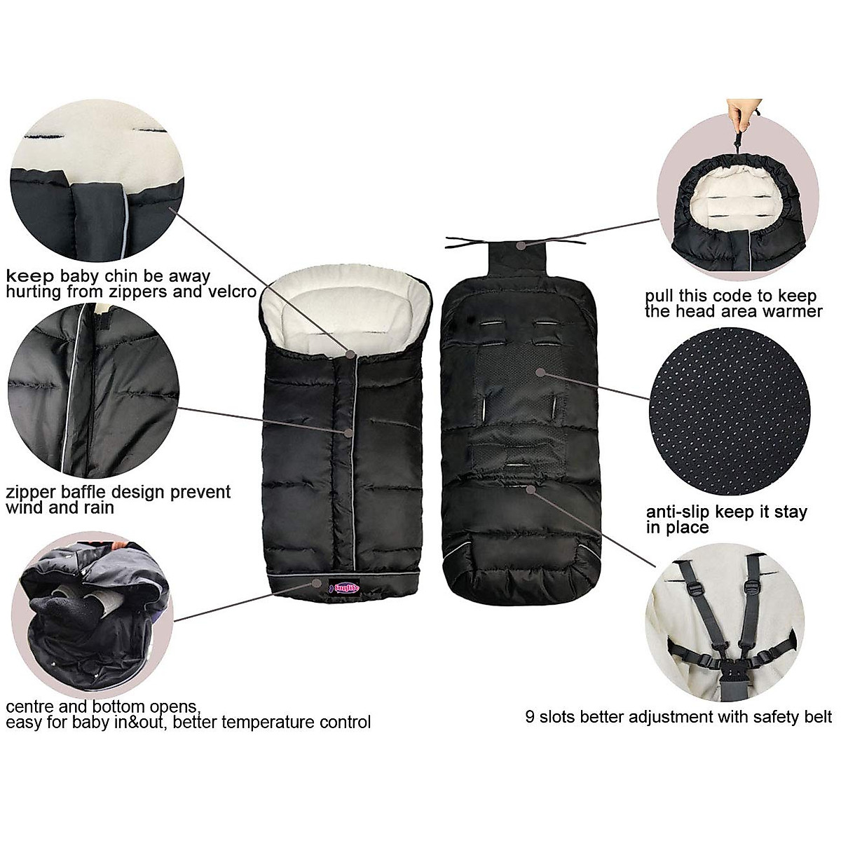 Go 3-Seasons Water Repellent Stroller Footmuff, Baby Cozy Toe Pushchair Sleeping Bag Toddler,Winter Outdoor Tour Stroller Bunting Bag