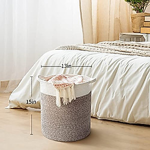 INDRESSME Cotton Rope Basket for Yoga Mat, Baby Laundry Basket for Toy, Towel, Clothes, Blankets, Woven Basket for Nursery Room, Living Room, 15 x13 inches, Brown