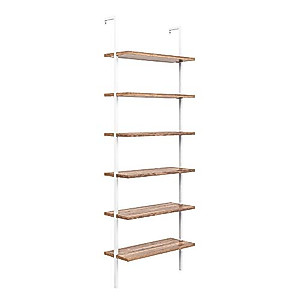 Nathan James Theo 6-Shelf Tall Bookcase, Wall Mount Bookshelf with Natural Wood Finish and Industrial Metal Frame, Rustic Oak/White