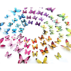 60pcs Butterfly Wall Decor, Plastic Fake Butterflies Wall Art Artware Decorations for Birthday Wedding Christmas Party Decorations, Cake Decorations, Removable Stickers