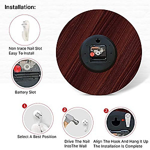 TAHEAT 14 Inch Wooden Simple Brown Wall Clock, Non Ticking Silent Clocks, Retro Accurate Arabic Numeral Clocks, Easy to Read Wall Clocks for Kitchen/Living Room/Bedroom