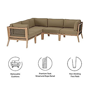 Modway Clearwater Sectional, 5-Piece Set, Gray Light Brown