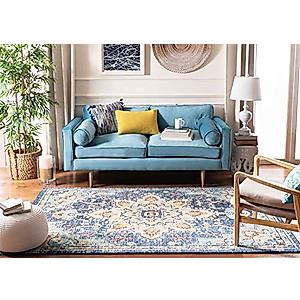 SAFAVIEH Madison Collection Area Rug - 5'3" x 7'6", Blue & Light Blue, Boho Chic Medallion Distressed Design, Non-Shedding & Easy Care, Ideal for High Traffic Areas in Living Room, Bedroom (MAD473M)