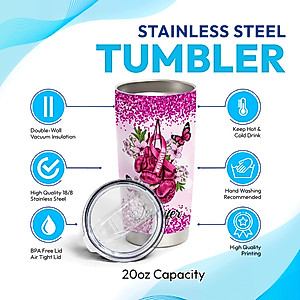 Hyturtle Personalized Breast Cancer Awareness Tumbler Gifts for Women - Birthday Christmas Gifts For Breast Cancer Warriors Survivors - Custom Name 20oz Insulated Stainless Steel Travel Tumbler