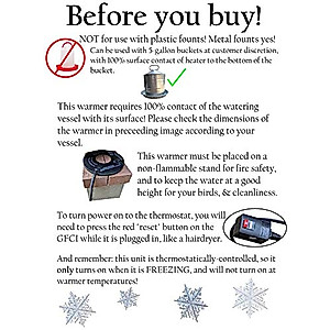 STOLTCO Heated Base with Thermostat for Metal Founts & Buckets Water Warmer 96w for 1-6 Gallons to 0-Degrees F,