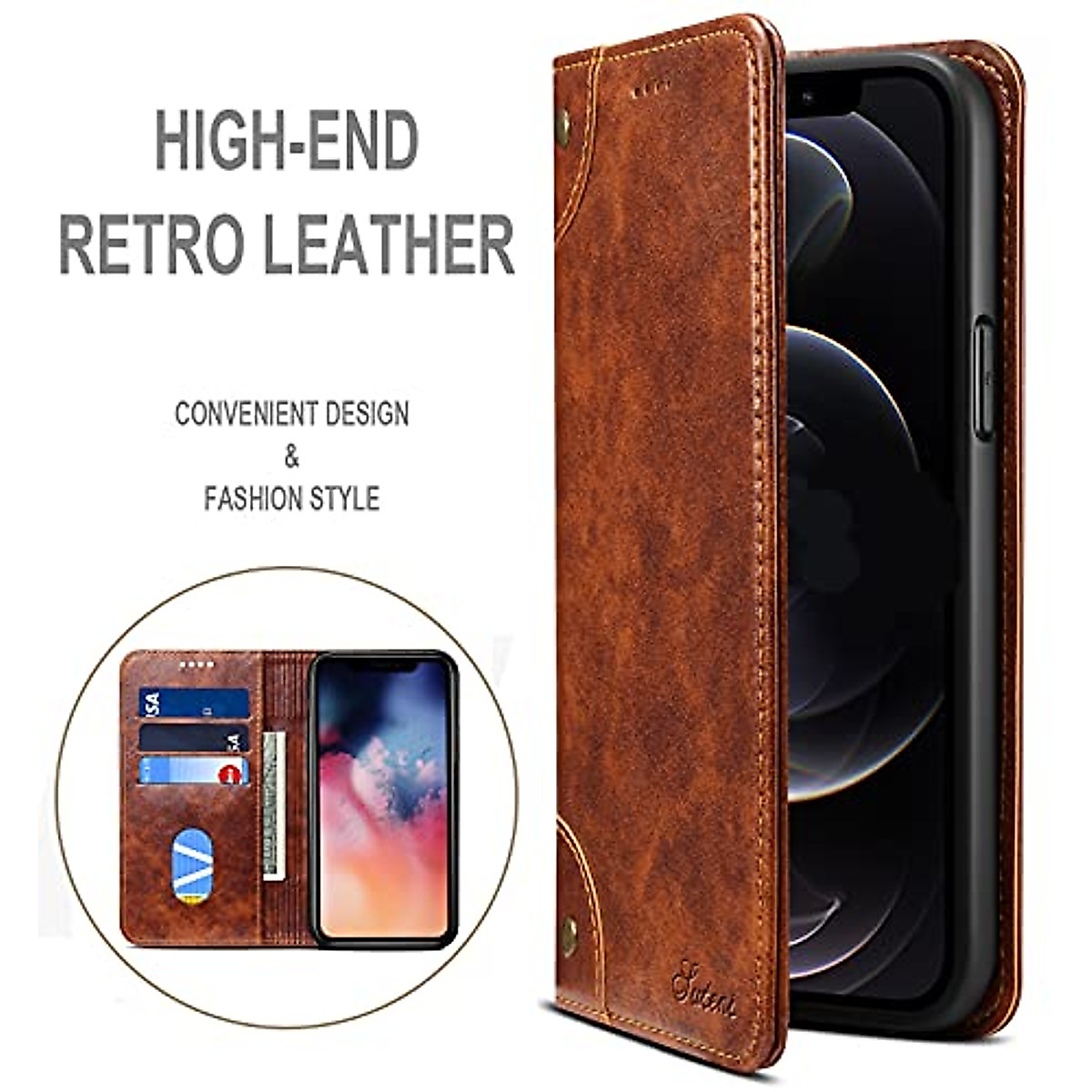 SINIANL Compatible with iPhone 13 Leather Case, iPhone 13 Wallet Folio Case Book Design with Magnetic Closure Kickstand Card Slots Flip Cover for iPhone 13 6.1 inch 2021 Khaki