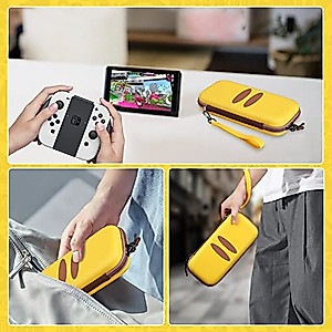 KENOBEE Carry Case for Nintendo Switch OLED Model 2021/Switch 2017, Portable Hard Shell Shockproof Cover Storage Travel Bag with 10 Game Cartridge Holder, Inner Pocket for Console & Accessorie, Yellow