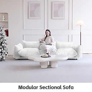 WJShome Modular Sectional Sofa,104" Chenilleyarn Minimalist Sofa Couch,3 Seater Convertible Couch Wide Living Room Sofa Sets for Office House，Beige