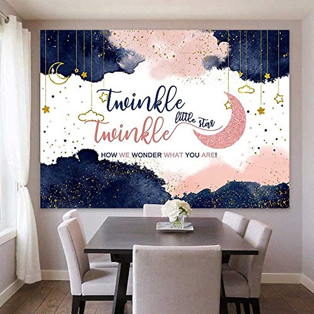 Sensfun Navy Blue Blush Pink Gender Reveal Backdrop Twinkle Twinkle Little Star Baby Shower Party Decorations Rose Gold and Navy Pregnancy Reveal Surprise Background for Photography Photo Booth 7x5ft