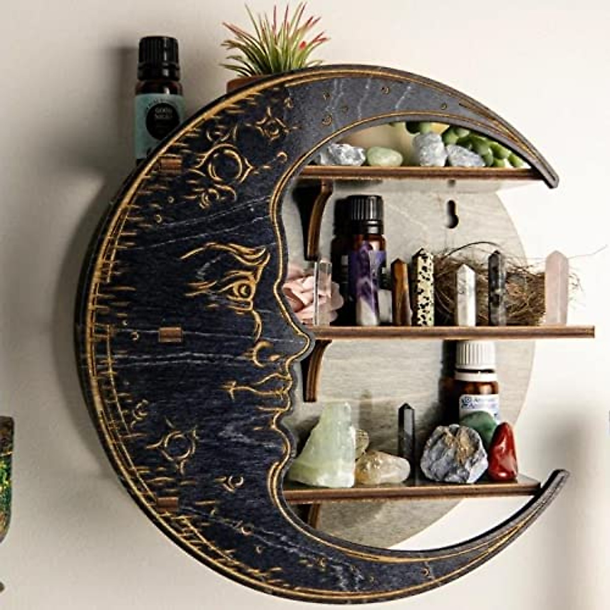 HAOYOUJIA Moon Crystal Shelf Moon Crystal Shelf Shelf Wood Craft Wooden Moon Shelf Designed for Crystal Moon Shelf (Purple)