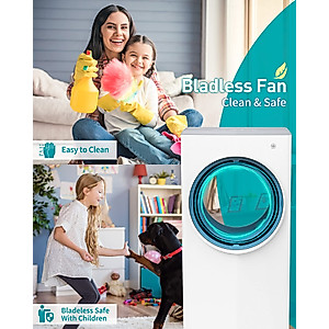Evaporative Air Cooler, Bladeless Tower Fan & Humidifier with 3 Modes, Portable Swamp Fan with Oscillation, 3 Speeds, 1 Gallon Water Tank, Remote Control, Timer, for Home Indoor