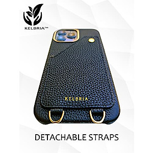 KELBRIA Crossbody iPhone 13 Pro Max Case with Card Holder for Women – Leather iPhone 13 Pro Max Case with Strap – iPhone 13 Pro Max Wallet Case for Women – Black Pebble Leather