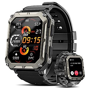 Military Smart Watches for Men, 1.71'' Smart Watch for Android Phones and iPhone Compatible, 5 ATM Fitness Tracker with Blood Pressure, Heart Rate, Blood Oxygen Monitor, Tactical Watch