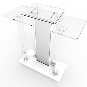 Lectern Podium Acrylic Lectern Pulpit Clear Or Bible Reading Podium Floor with Casters LED Rolling, Conference Room, Church for Your Presentation,Clear