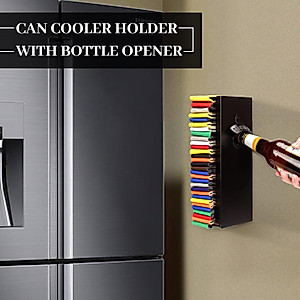 CRAKTH Metal Can Cooler Holder with Bottle Opener Wall Mount Compatible with Standard can cooler, Beer Can Sleeves Organizer and Dispenser, 12"