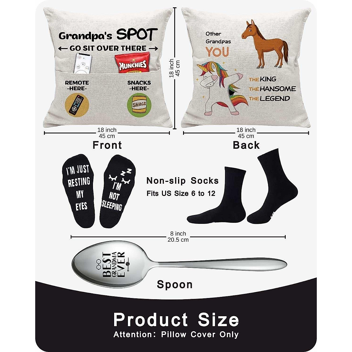 Qenifr Grandpa Gifts,Grandpa’s Spot Throw Pillow Covers with 2 Pockets 18x18 Inch, Father’s Day Birthday Christmas Thanksgiving Day Gifts for Papa Granddad