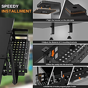 Griddle Caddy for 28"-36" Griddles/Prep Cart with Double Magnetic Tool Holder&Paper Towel Holder&6 J-Hooks, Space Saving Grill Accessories Storage Caddy, BBQ Accessories Holder for Outdoor Grill