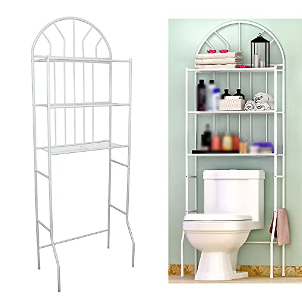 3-Tier Over The Toilet Storage Rack, Shelves Bathroom Organizer Shelf Space Saver, Multifunctional Bathroom Organizer Over Toilet Shelf, Stable Freestanding Toilet Rack - 69.7*25.6*13.4in