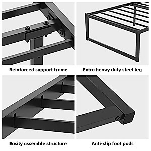 Elephance Twin Bed Frame with Storage Space 16 Inch Black Kids Student Bedframe No Box Spring Needed Metal Platform with Heavy Duty Steel Slat Support, Easy Assembly