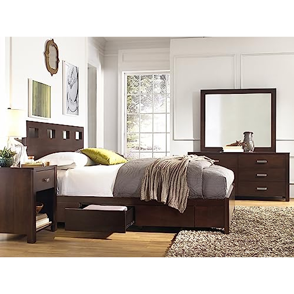 Modus Furniture Solid Wood 2-Side Storage Bed, California King, Riva - Chocolate Brown