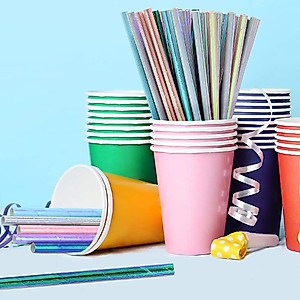 300 Pcs Paper Straws for Drinking Iridescent Party Straws Premium Disposable Drinking Paper Straws for Hawaiian Birthday Wedding Party Decoration