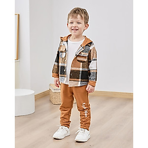 DISAUR Toddler Boy Clothes 12M-5T Plaid Long Sleeve Hoodie Sweatshirt+Letter Print Pants 2PCS Fashion Fall Outfit Sets
