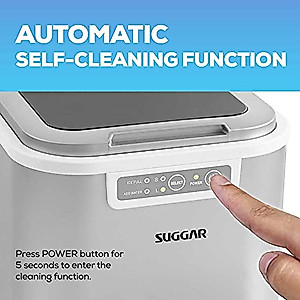 SUGGAR Ice Maker Machine – Mini Ice Machine with Scoop & Basket, 1.8 lbs Storage - Make 26 lbs Ice in 24 Hours – Self Cleaning Mode with Drainage Compact – Portable Ice Cube Maker (Indoor Outdoor)