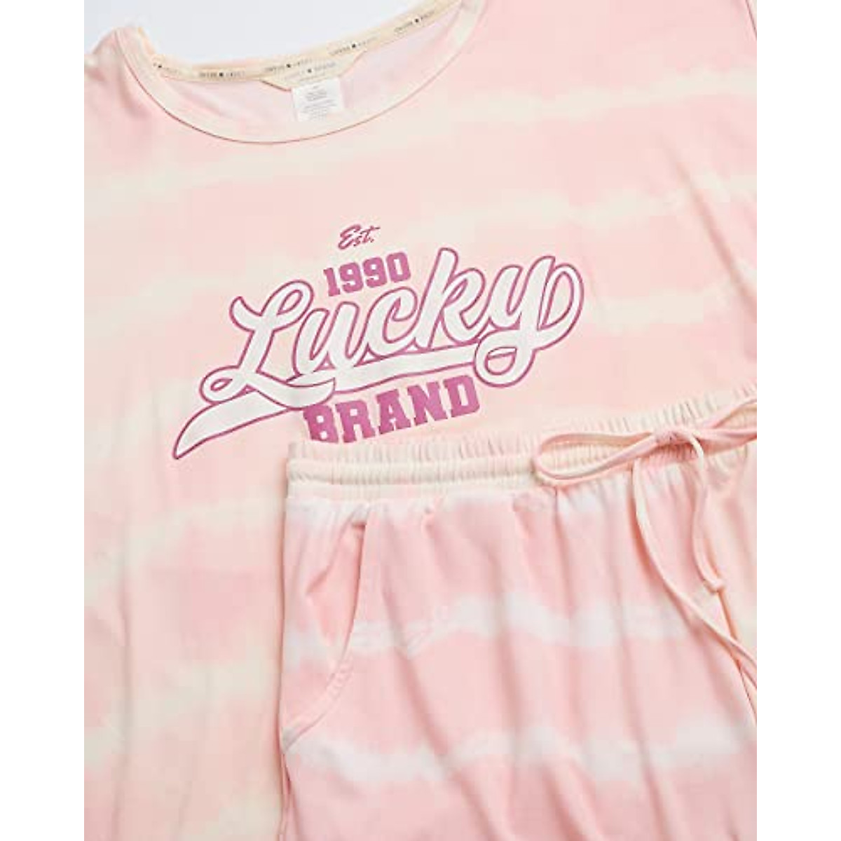 Lucky Brand Women's Pajama Set - Roll Sleeve T-Shirt and Shorts - Sleepwear for Women (S-XL), Size Medium, Pink Tie Dye