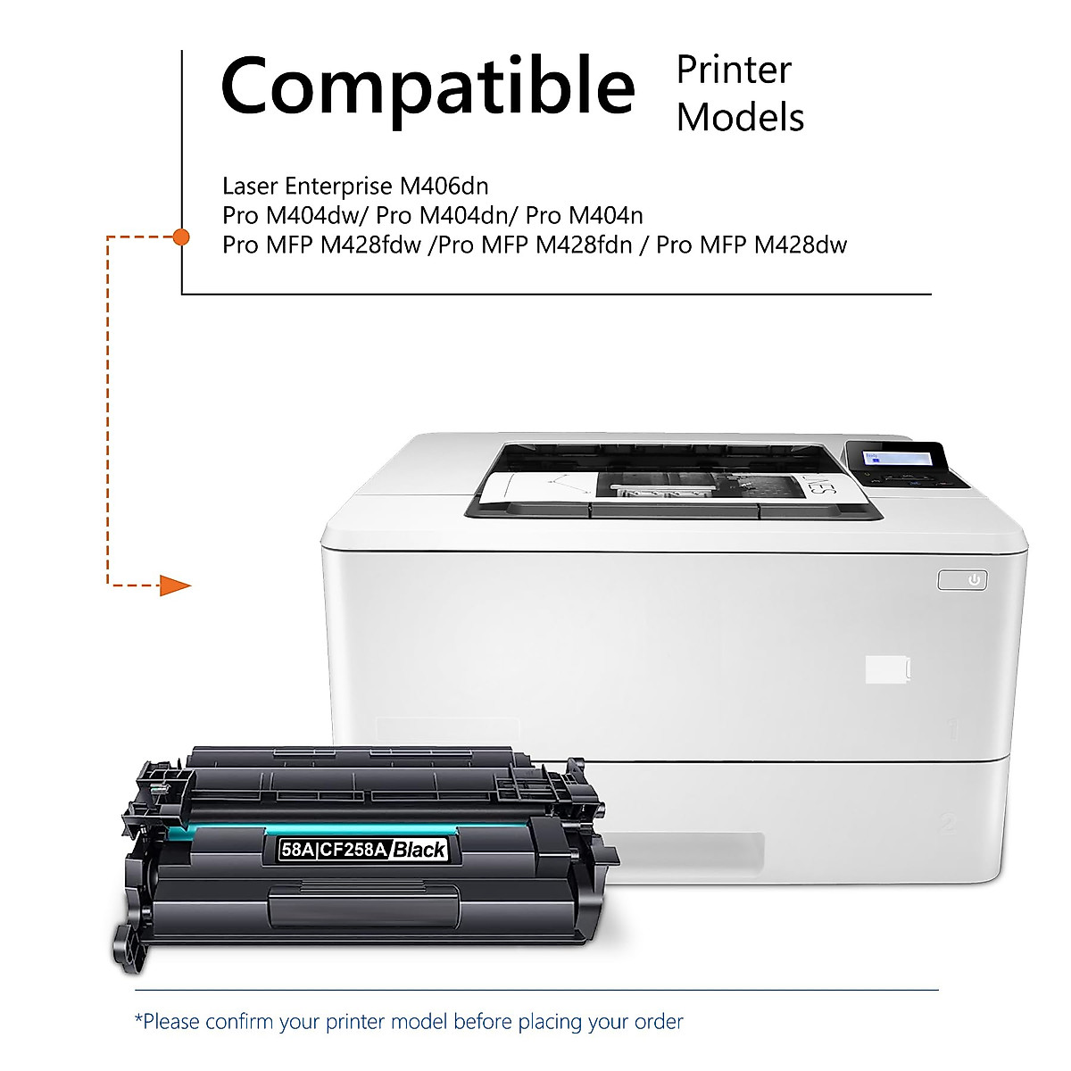 58A Black Toner Cartridge: 1 Pack (with New Chip) Replacement for HP 58A CF258A 58X CF258X Toner Cartridge Work with Laserjet Enterprise M406dn MFP M430f Laserjet Pro M404 MFP M428 M429 Printer