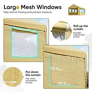 ADVANCE OUTDOOR 10x20 ft Heavy Duty Adjustable Carport with 6 Roll-up Ventilated Windows & Removable Sidewalls Car Canopy Garage Boat Shelter Party Tent, Peak Height from 9.5ft to 11ft, Beige Yellow