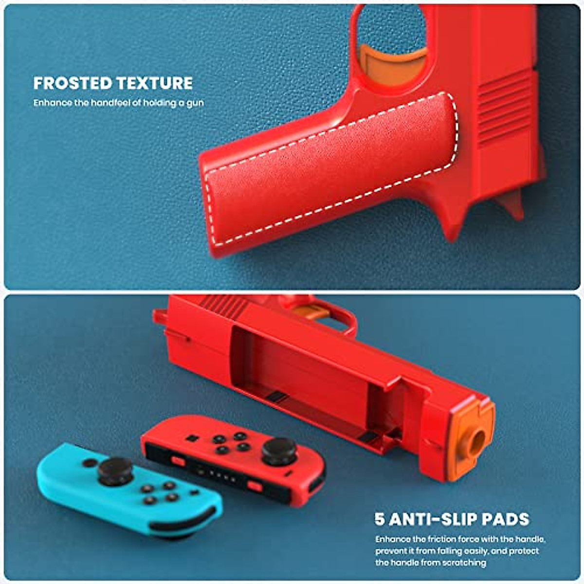 CODOGOY Shooting Game Gun Controller Compatible with Switch/Switch OLED Joy-Con, Hand Grip Motion Controller for Nintendo Switch Shooter Hunting Games (Blue + Red)