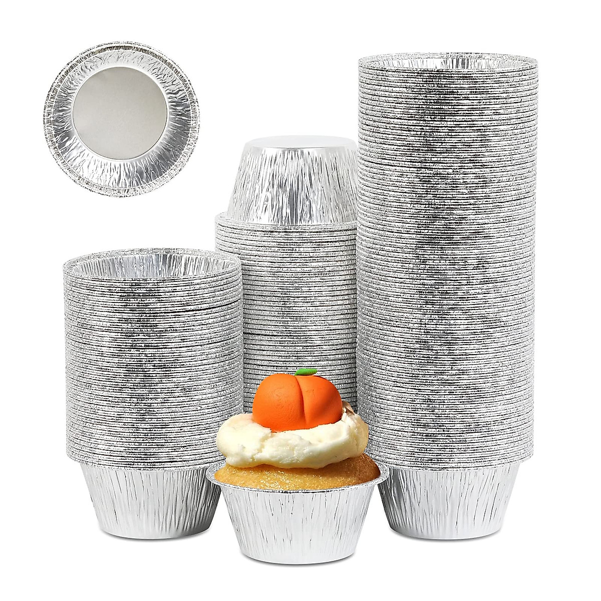 Aluminum Foil Baking Cups, Disposable Ramekin 2.4 Oz Silver Foil Cupcake liners, 200 Pcs Aluminum Baking Cups Egg Tart Liners for Baking, Cupcake, Pudding, Muffin , Creme Brulee